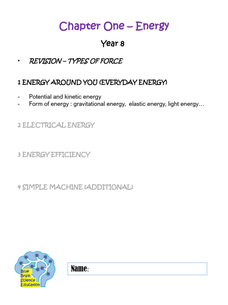 Summary 1 - Energ at Work - Y8 | PDF | Heat Transfer | Potential Energy