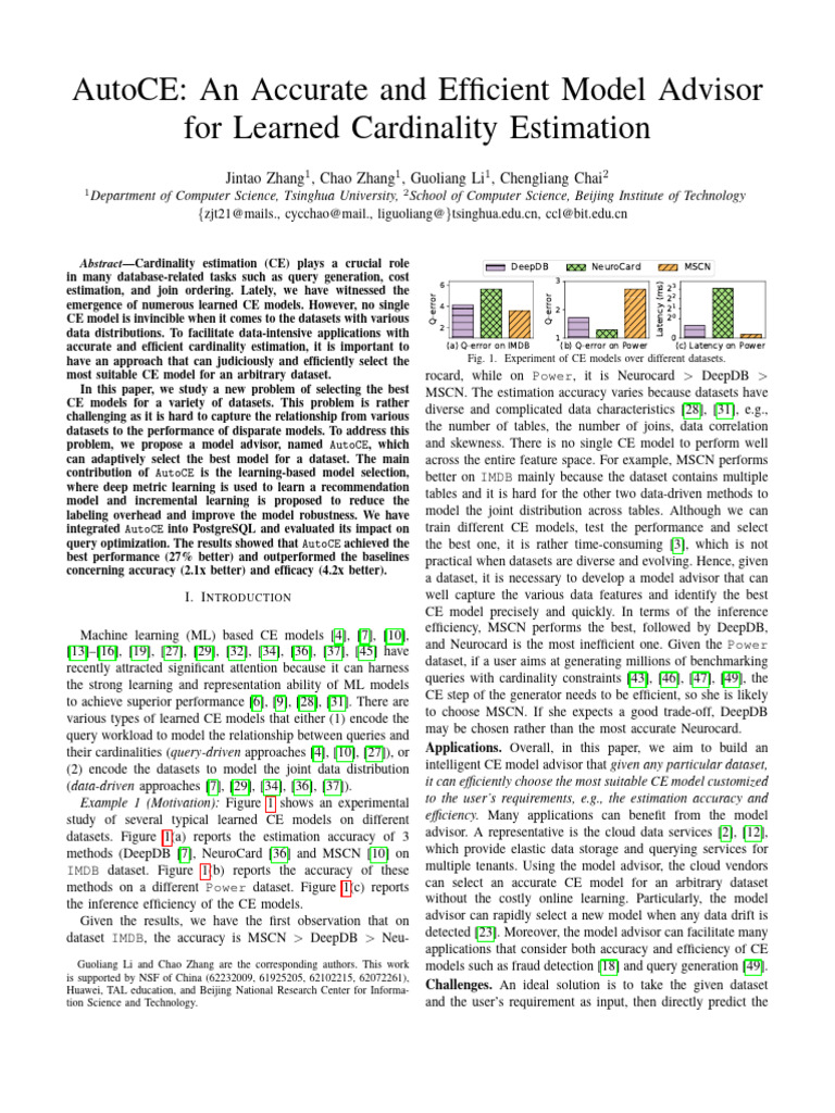 AutoCE: An Accurate and Efficient Model Advisor For Learned Cardinality Estimation | PDF