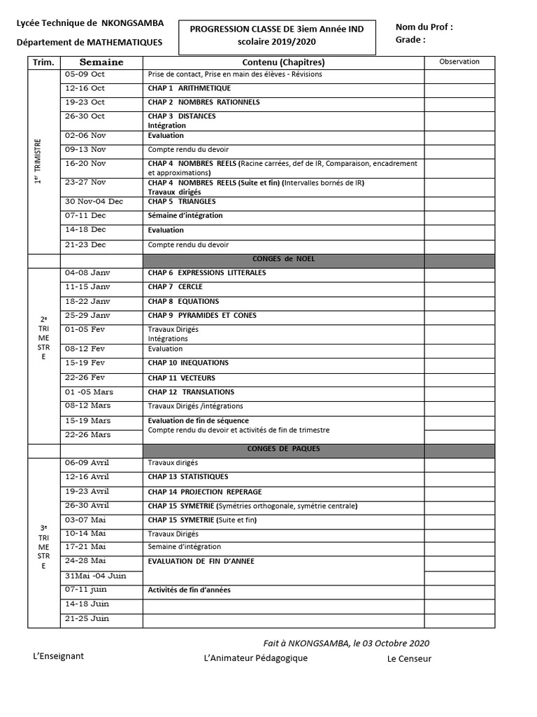 Progression 3iem A IND | PDF | Teaching Methods & Materials