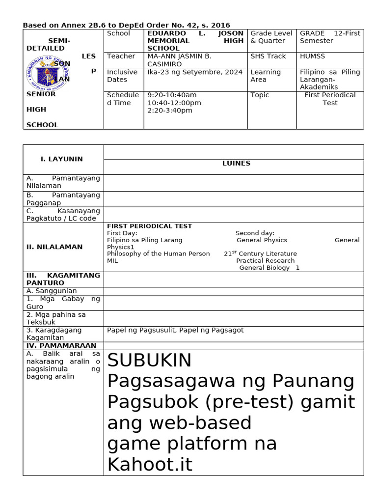 Exam-Intrams Lesson Plan | PDF