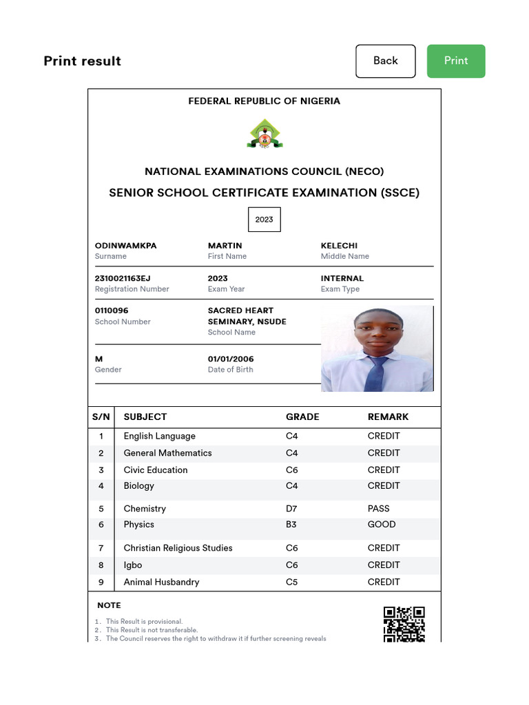 NECO Results Portal 3 | PDF
