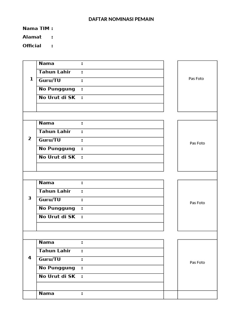 Daftar Nominasi Pemain | PDF