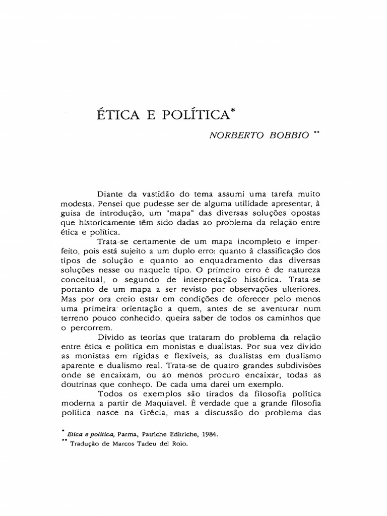 Bobbio 1992. Tica e Poltica | PDF