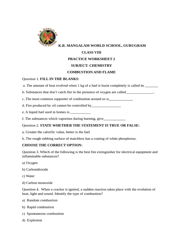 Combustion and Flame Worksheet | PDF | Combustion | Liquefied Petroleum Gas
