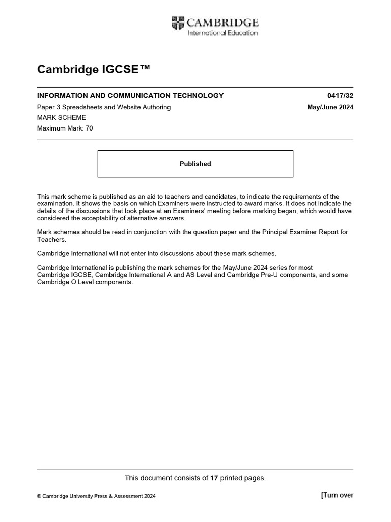 Cambridge IGCSE™: Information and Communication Technology 0417/32 | PDF