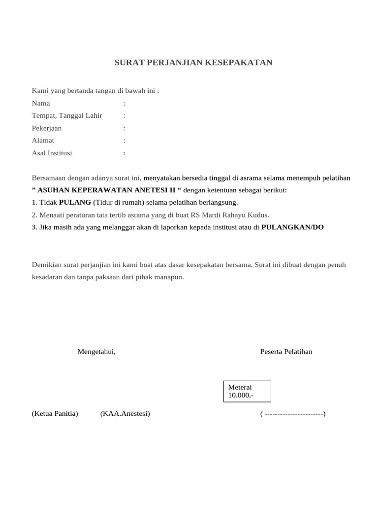 Surat Perjanjian Kesepakatan Suprapti | PDF