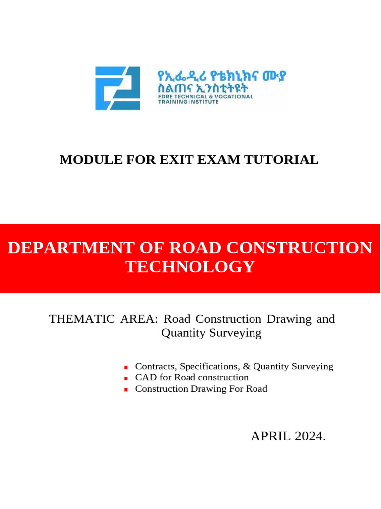 Theam 4 Exit Exam Module For Road Construction Drawing and Quantity | PDF