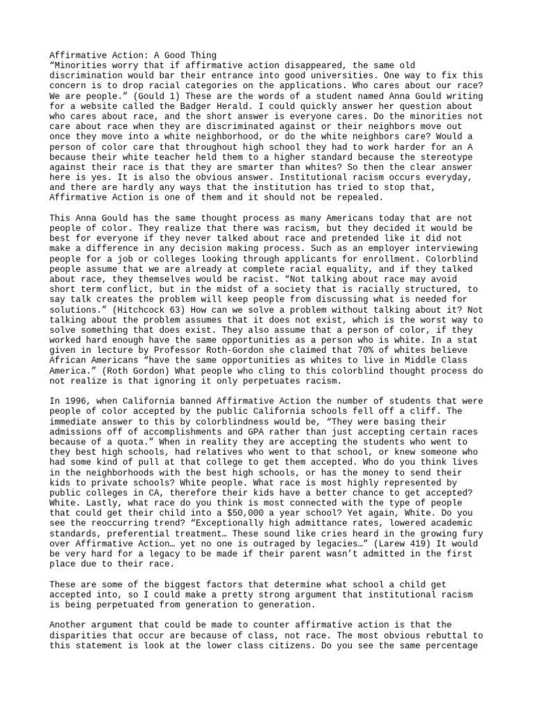 The Necessity of Affirmative Action | PDF | Affirmative Action | Race ...