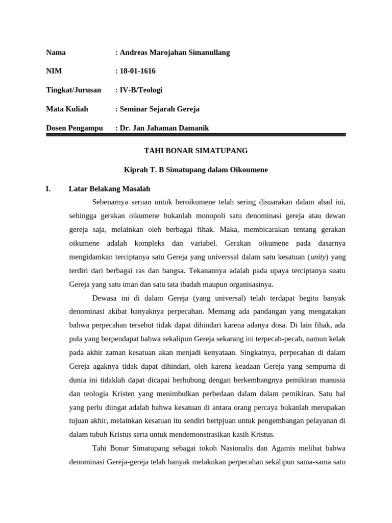 Seminar Sejarah Gereja Andreas Simanullang | PDF
