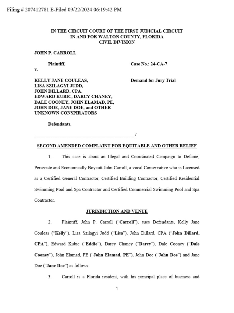 JOHN P. CARROLL Plaintiff, Case No.: 24-CA-7 v. KELLY JANE COULEAS ...