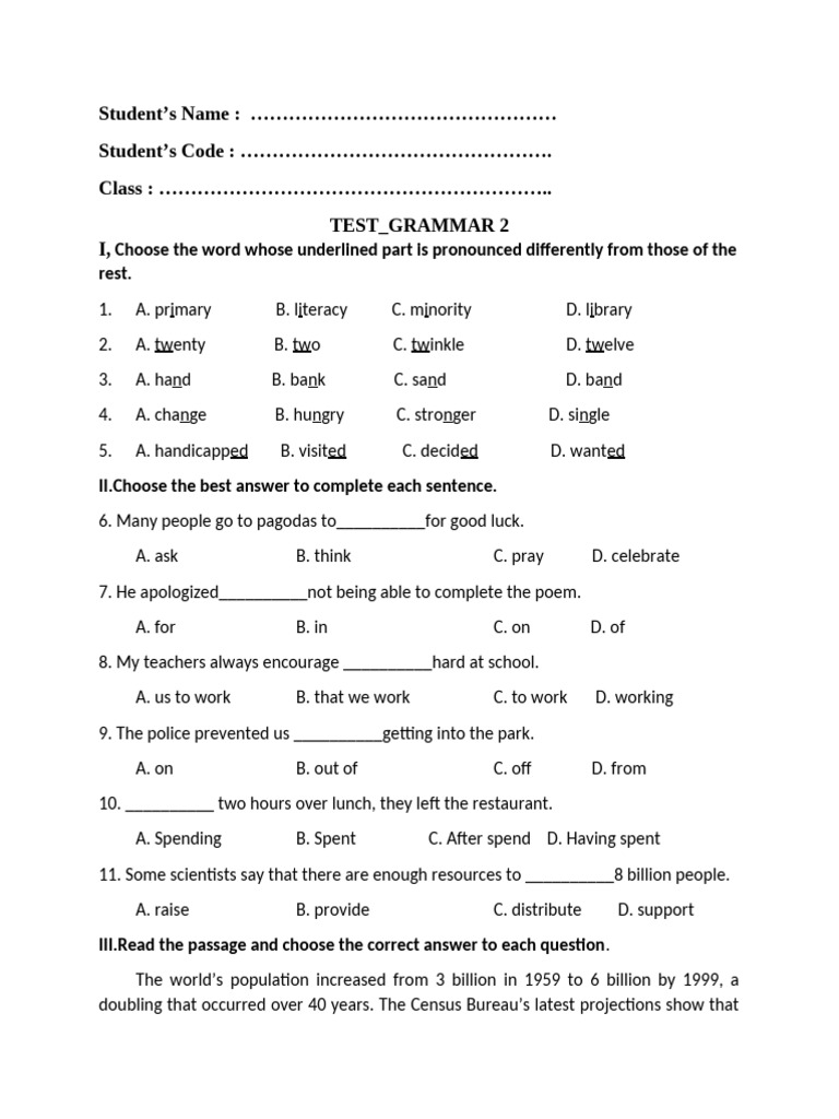 Test Grammar 2 Co Ngat | PDF