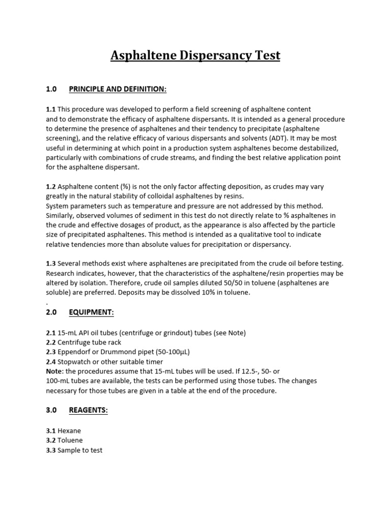 Asphaltene Dispersancy Test ADT | PDF | Precipitation (Chemistry ...