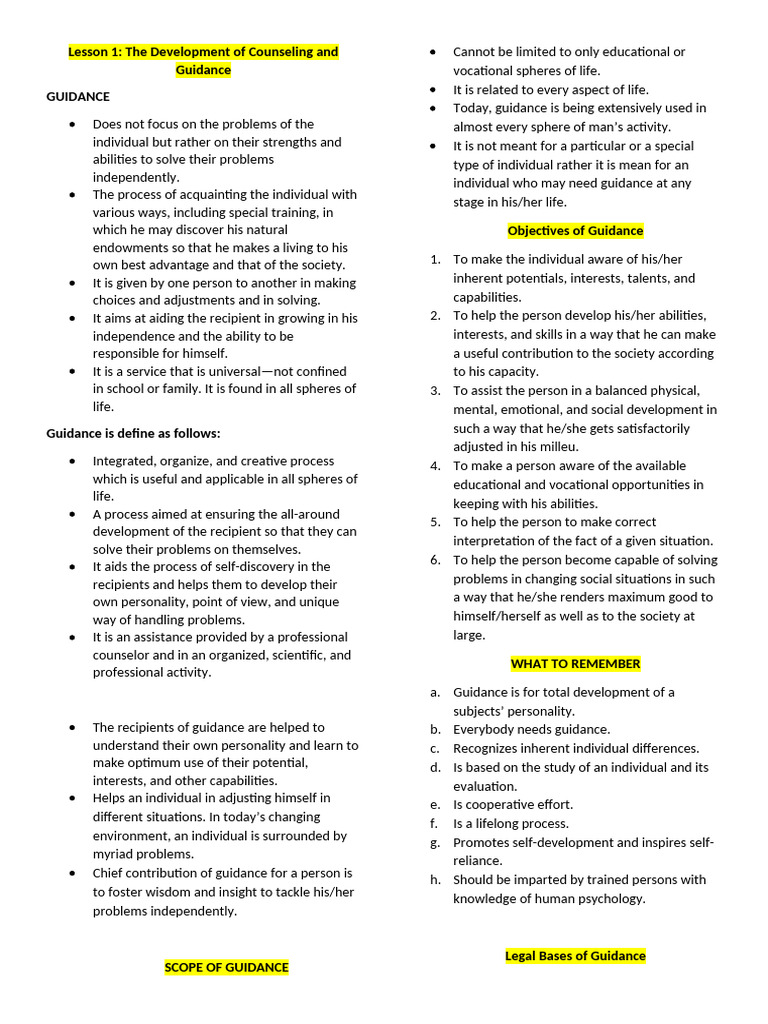Guidance and Counseling Notes | PDF