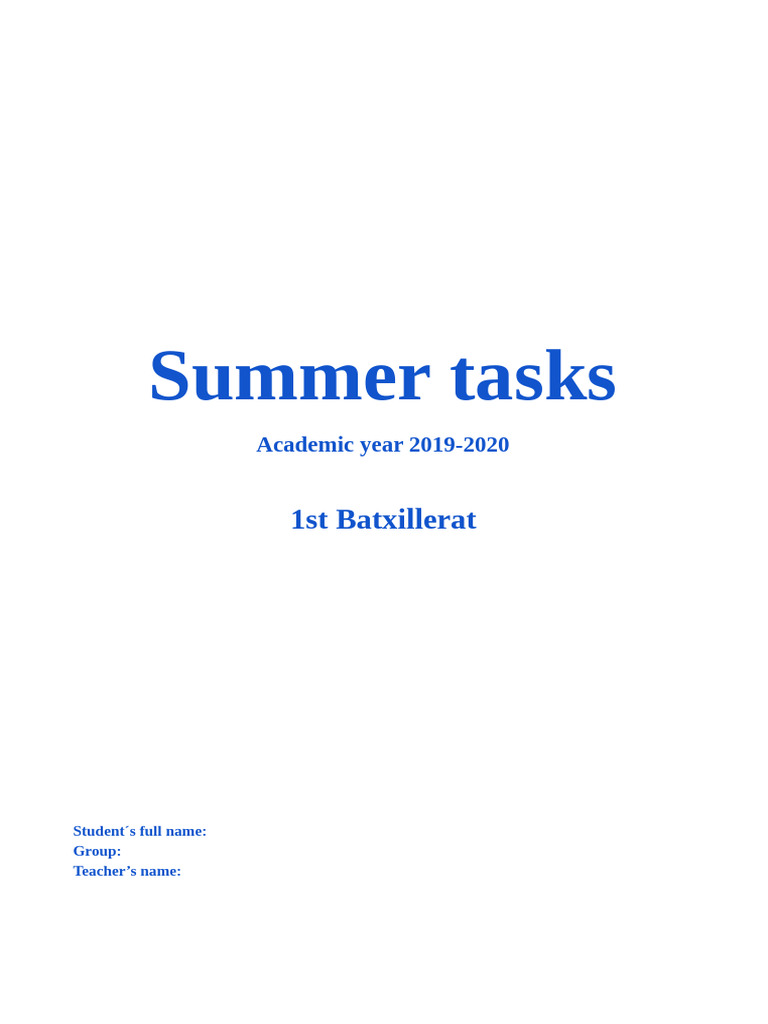 Summer Tasks 1st Batx | PDF