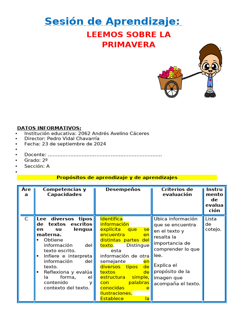 SESIÓN de COM LEEMOS SOBRE LA PRIMAVERA | PDF