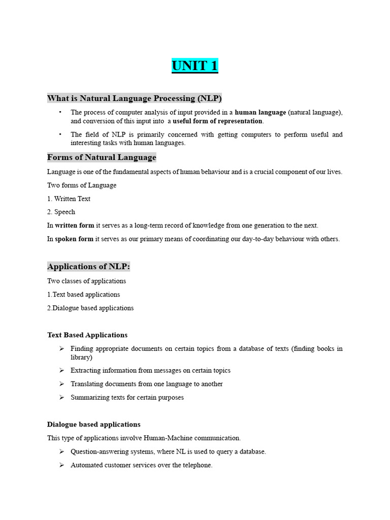 NLP Unit 1 Notes | PDF | Semantics | Foreign Language Studies NLP Unit 1 Notes | PDF | Semantics | Foreign Language Studies