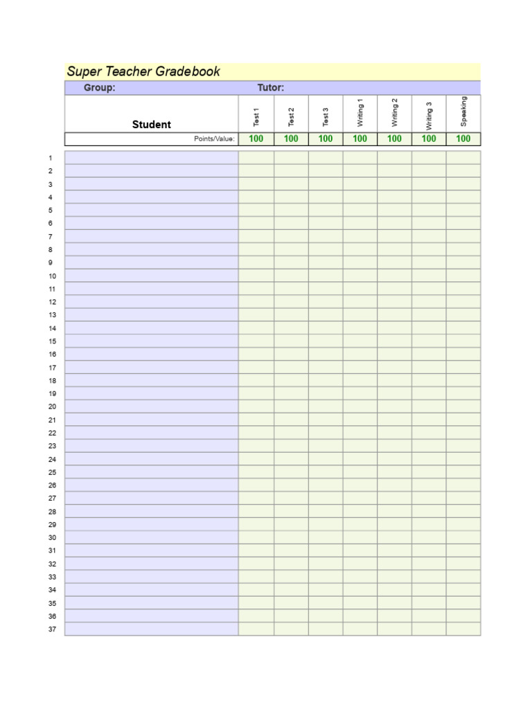 College Grade Book Template | PDF