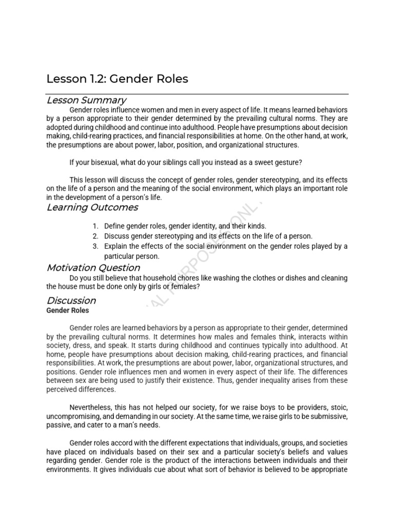 Gender Lesson 1.2 | PDF