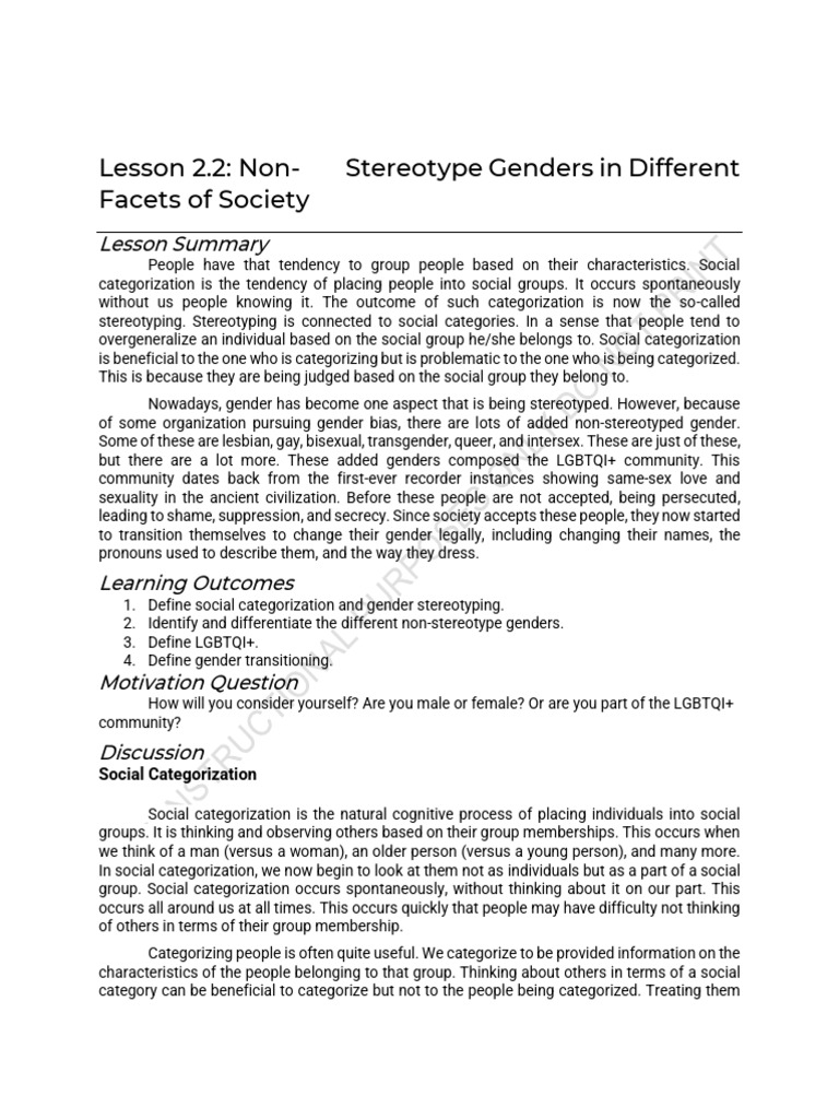 Gender Lesson 2.2 | PDF
