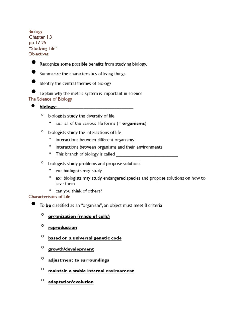 Bio 1-3 Notes 10-11 | PDF