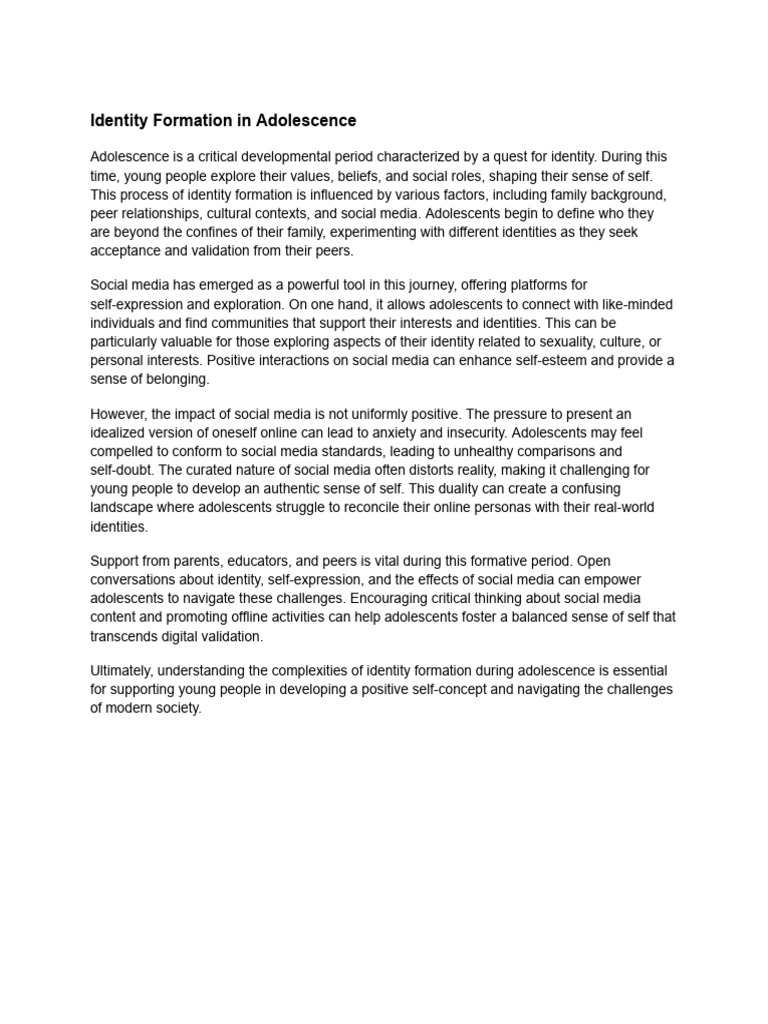 Identity Formation in Adolescence | PDF
