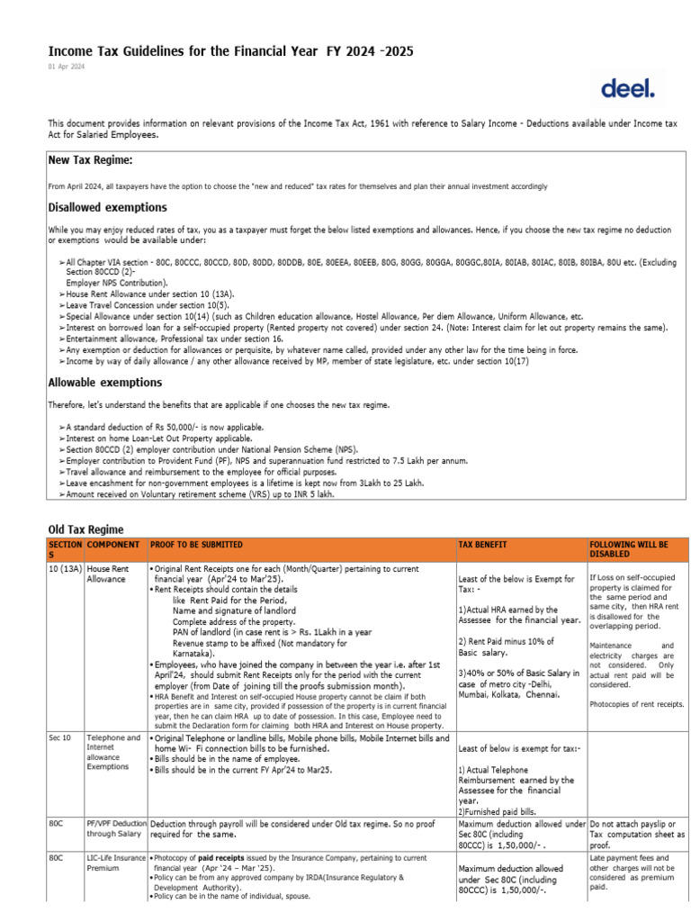 Income Tax Guidelines For FY 2024-25 - For Exits | PDF