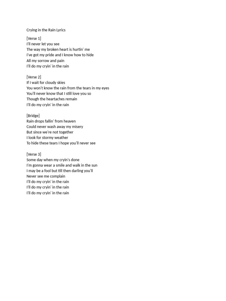 Crying in The Rain Lyrics | PDF