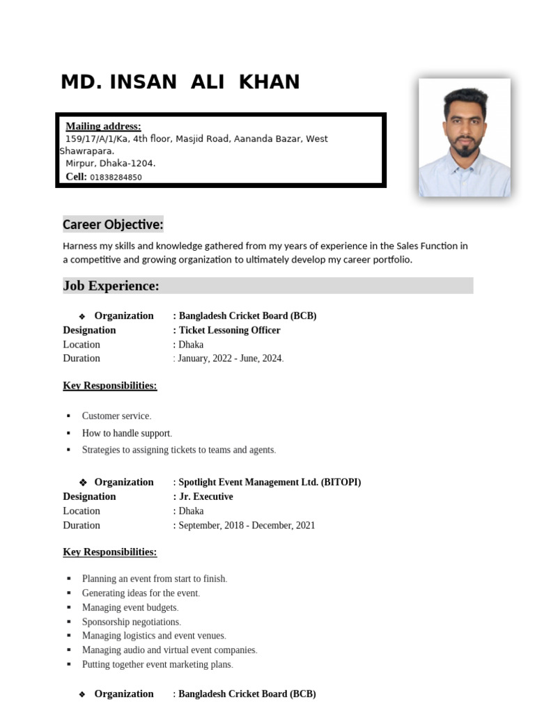 Resume of Insan | PDF