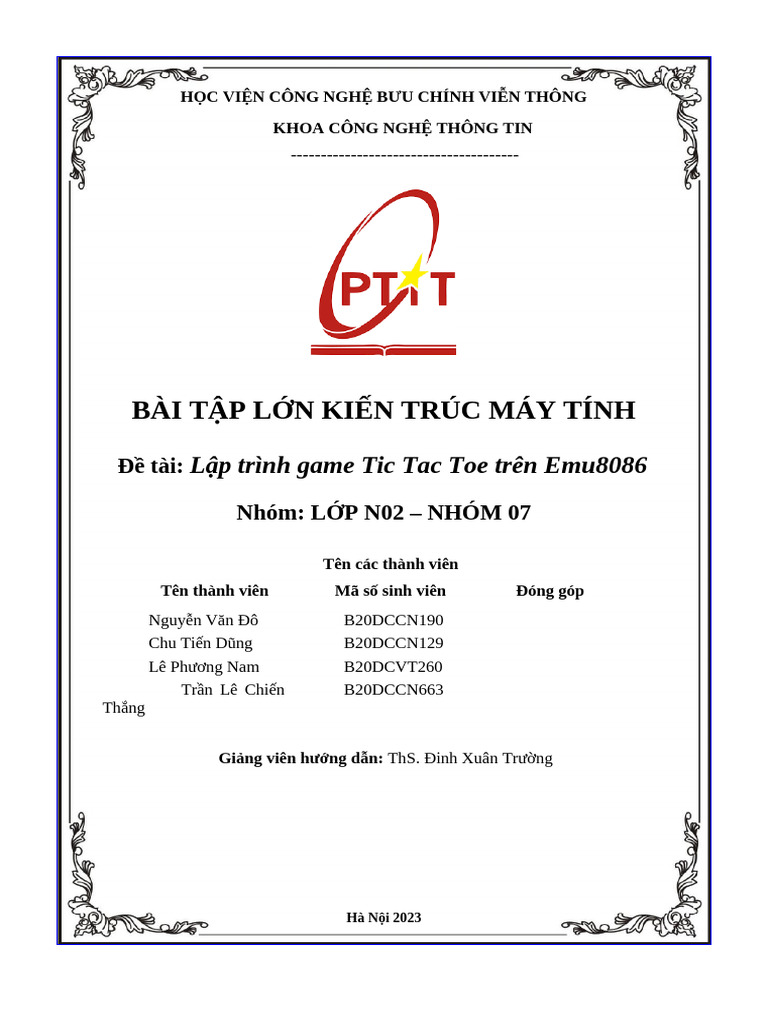 Báo Cáo BTL - KTMT-Game Tic Tac Toe - Nhóm 7 | PDF