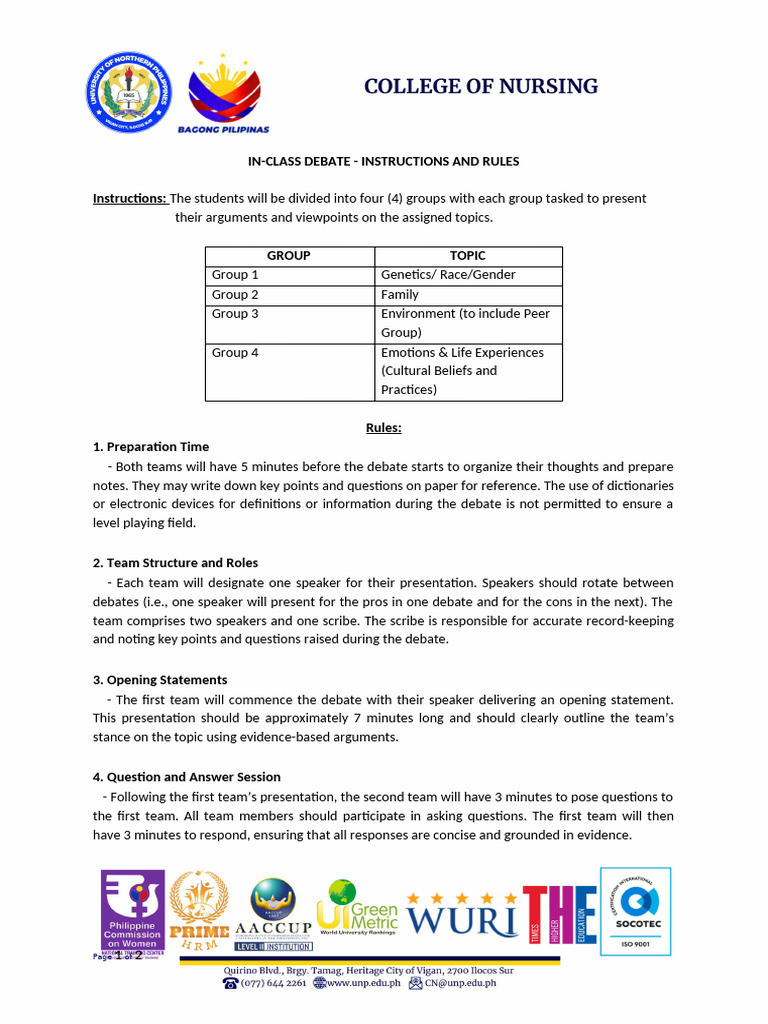 Updated Instructions For Debate | PDF | Argument | Human Communication