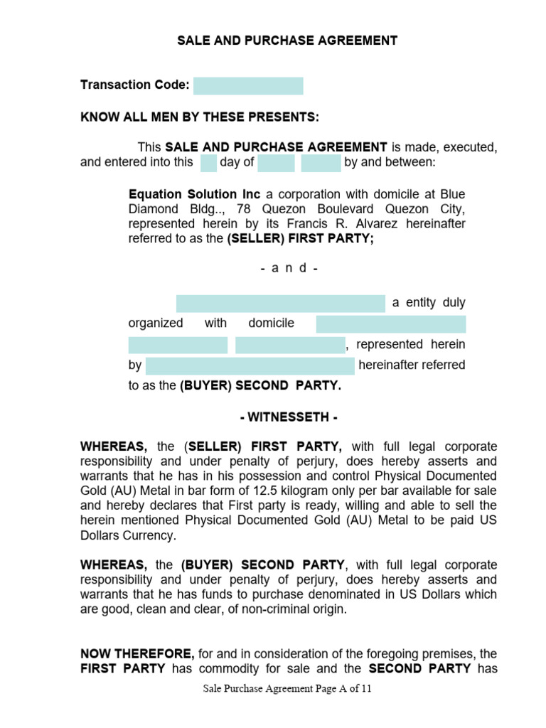 Sale and Purchase Agreement | PDF