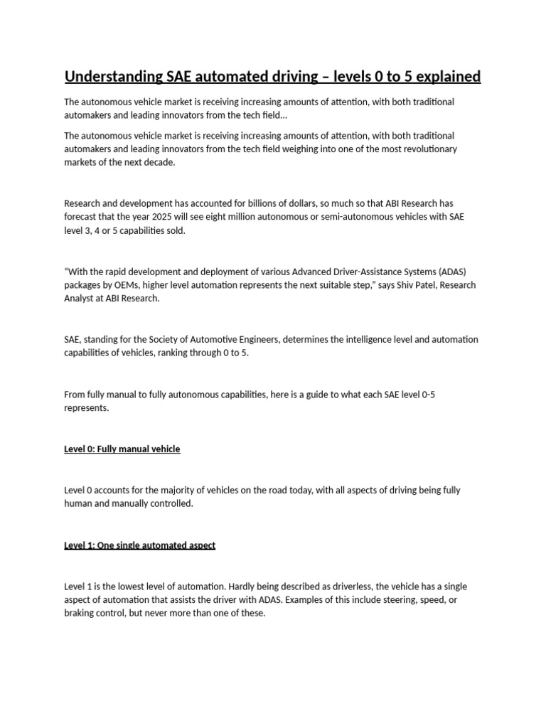 Understanding SAE Automated Driving Levels | PDF