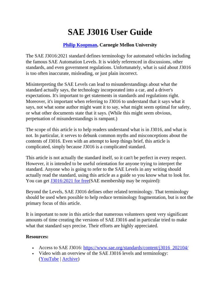 SAE J3016 User Guide | PDF