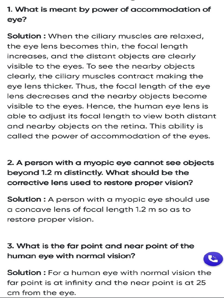 Human Eye Question Answers | PDF