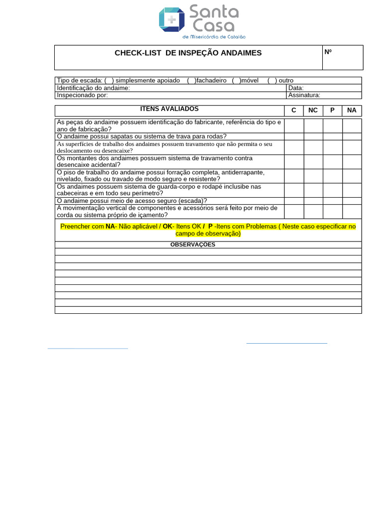 Check List de Inspenção Andaime | PDF