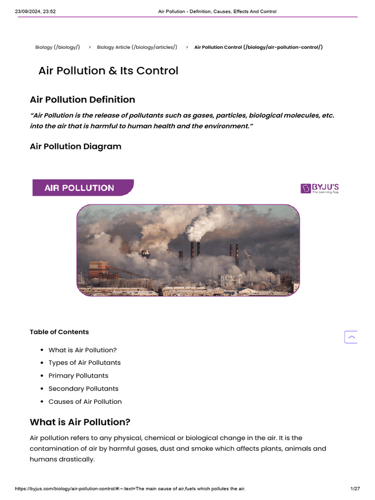 Air Pollution - Definition, Causes, Effects and Control | PDF ...