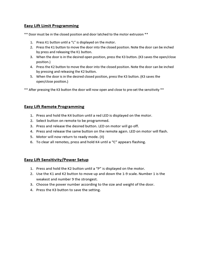 Easy Lift Setup | PDF