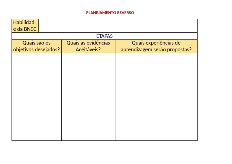 Planejamento Reverso | PDF