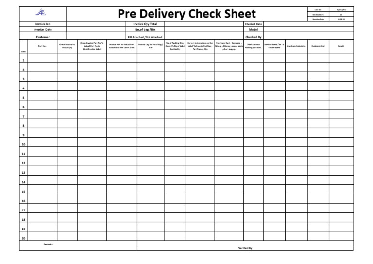 Pre Deliver Check Sheet by Dispatch Team | PDF