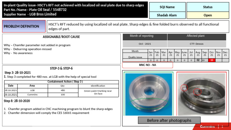 Oil Seal Plate Issue - LGB, One Pager Report | PDF