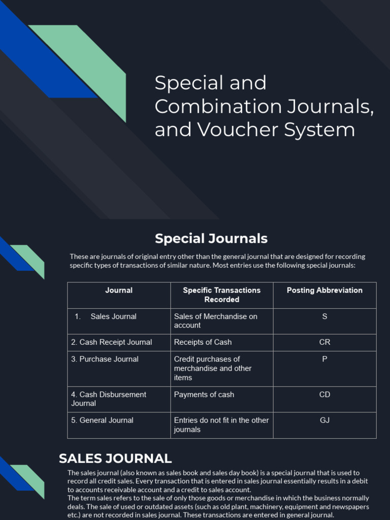Special and Combination Journals - and Voucher System | PDF | Debits ...