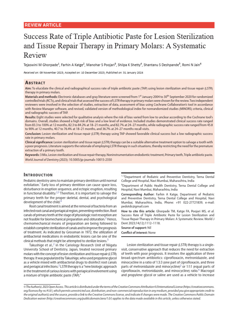 Success Rate of Triple Antibiotic Paste For Lesion Sterilization and ...