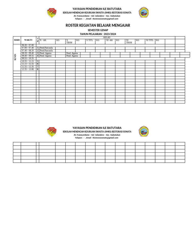 ROSTER KEGIATAN BELAJAR MENGAJAR | PDF