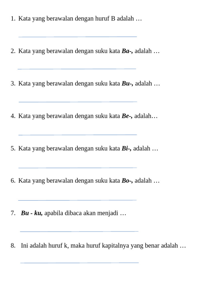 Tanya Jawab Bahasa Indonesia Bab 1 Kelas 1 | PDF