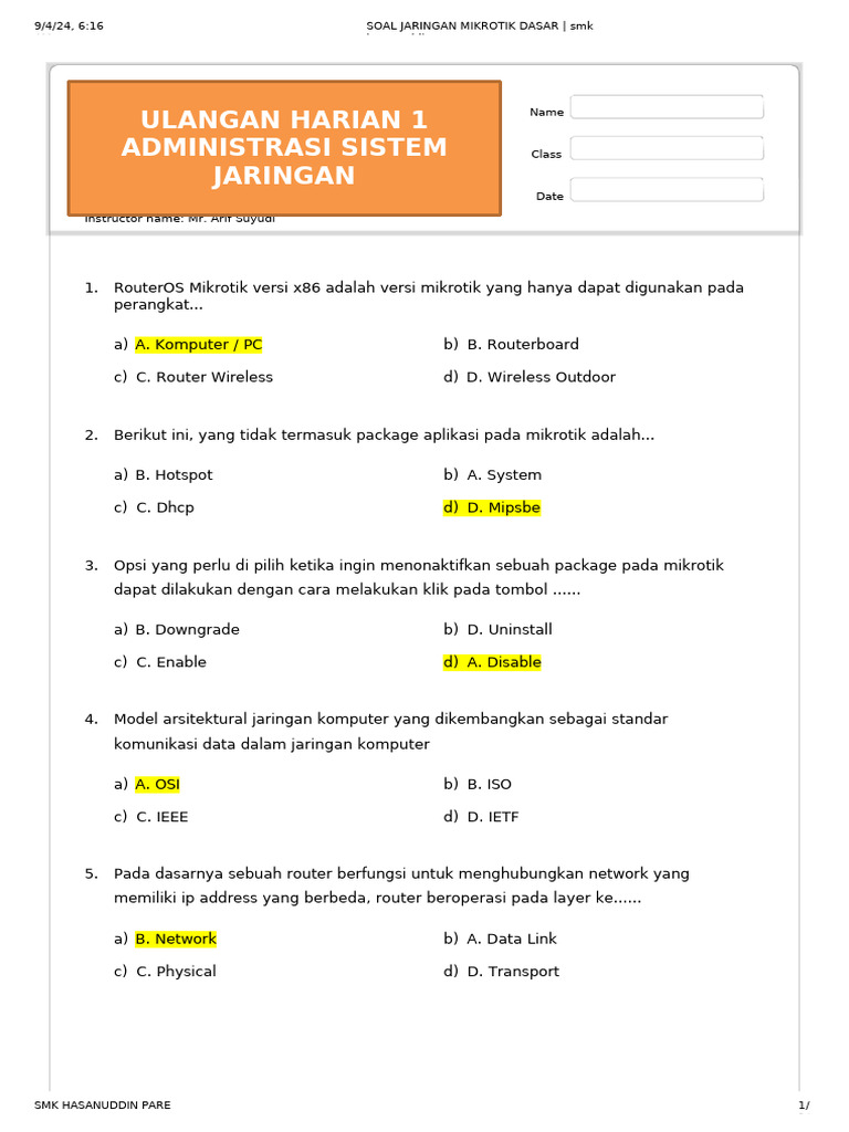SOAL JARINGAN MIKROTIK DASAR _ Quizizz | PDF SOAL JARINGAN MIKROTIK DASAR _ Quizizz | PDF