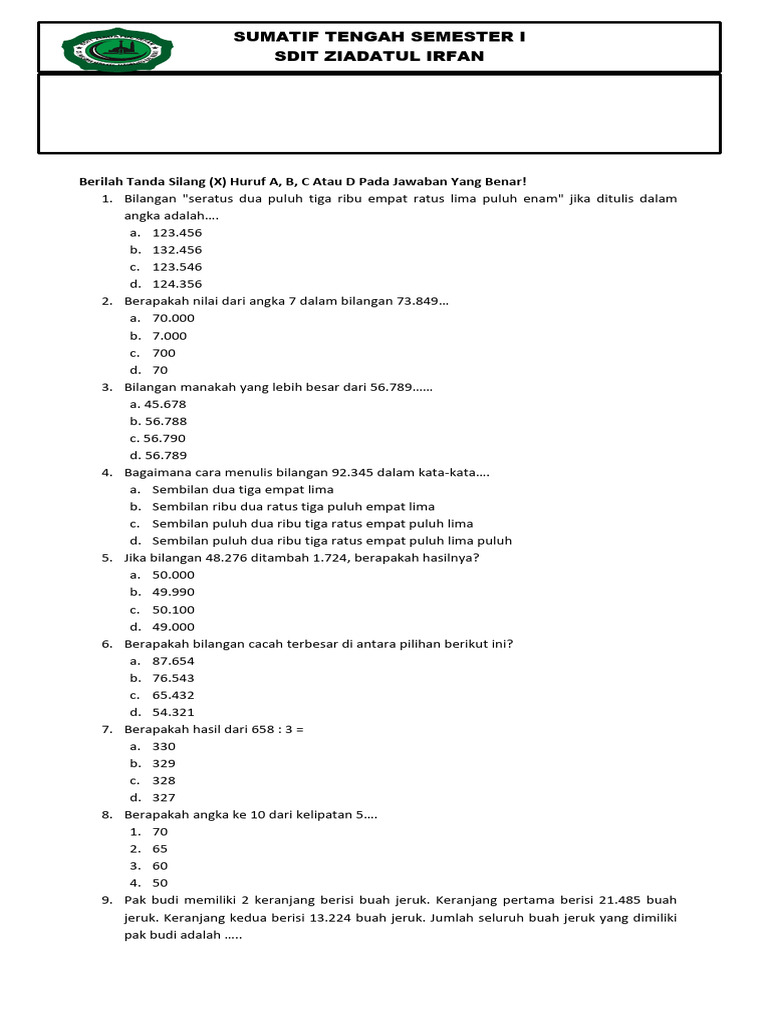 Soal MTK STS Kls 5 Fix | PDF
