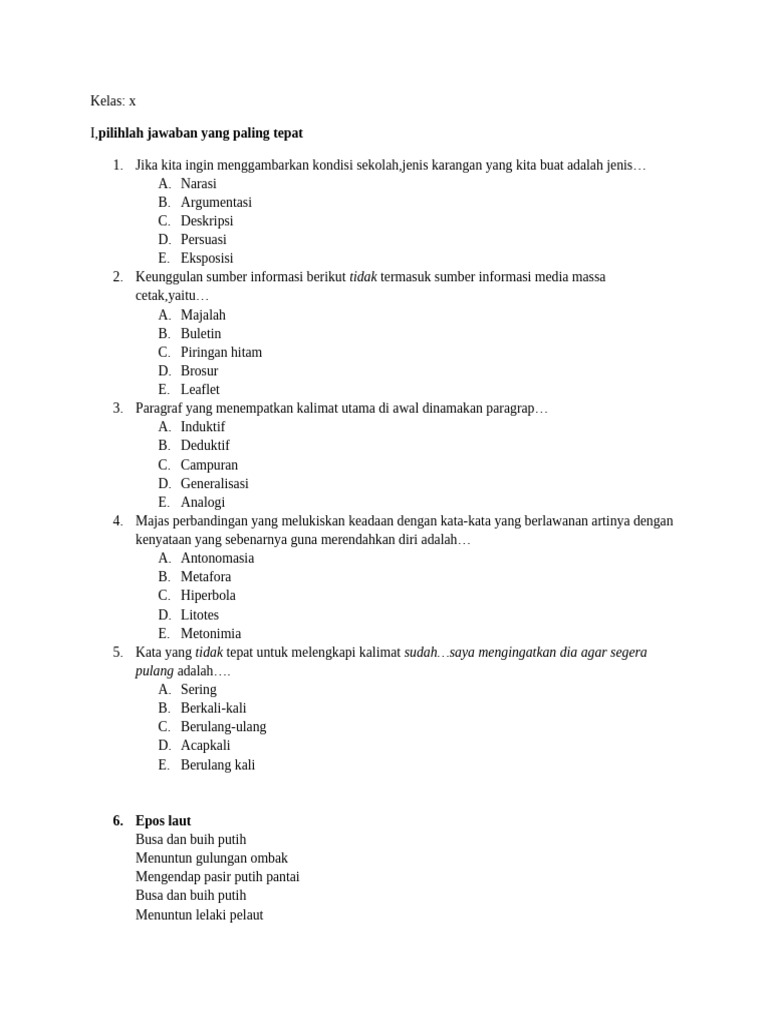 ujian bindo kls x | PDF