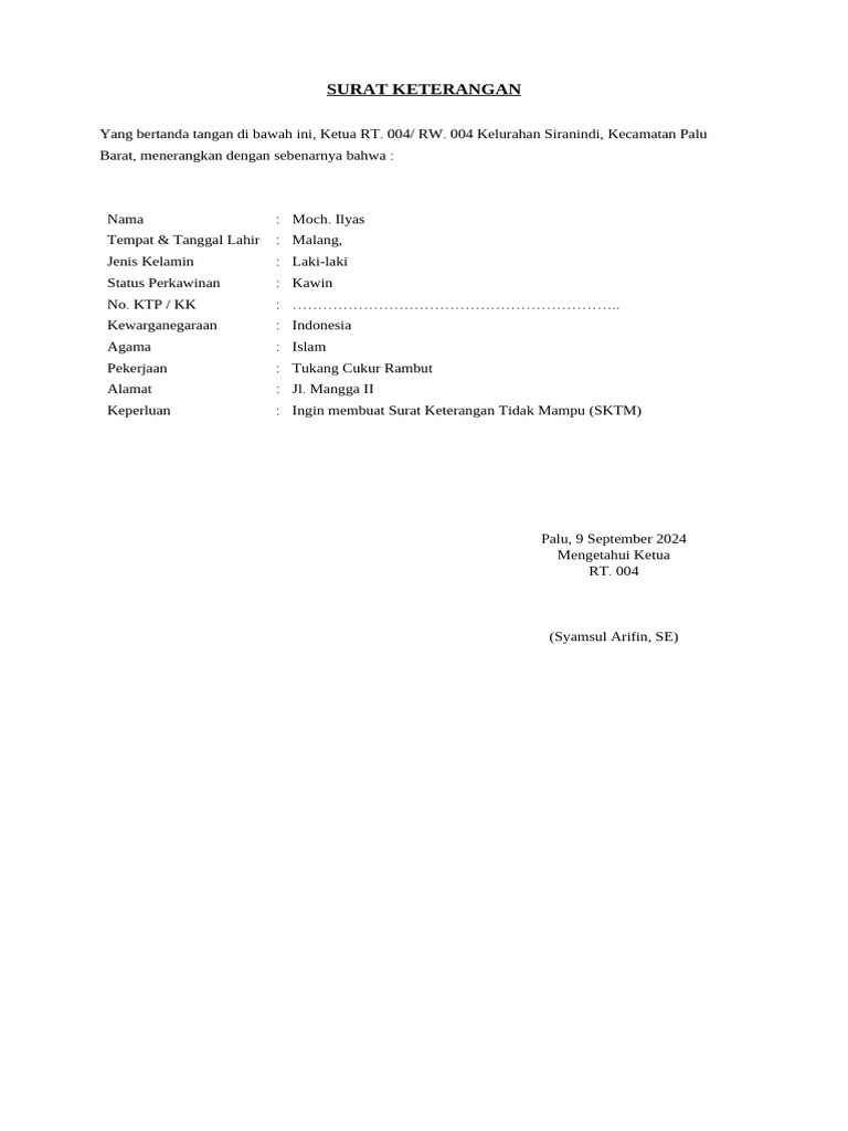 Surat Pengantar RT RW | PDF