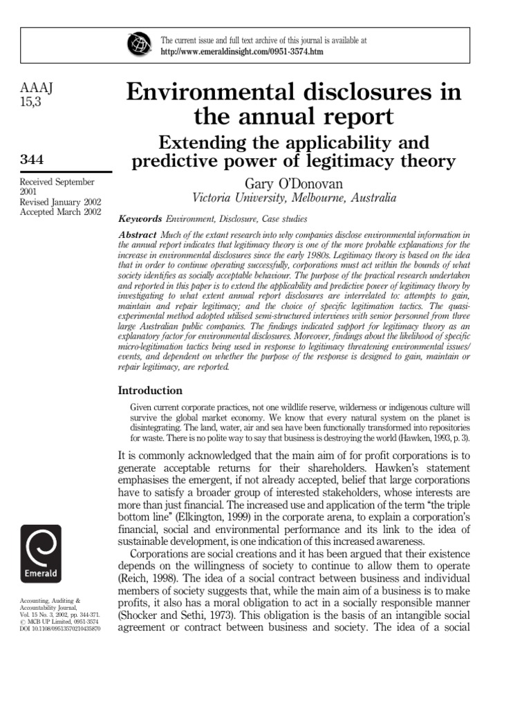 Environmental Disclosures | PDF | Legitimacy (Political) | Qualitative ...