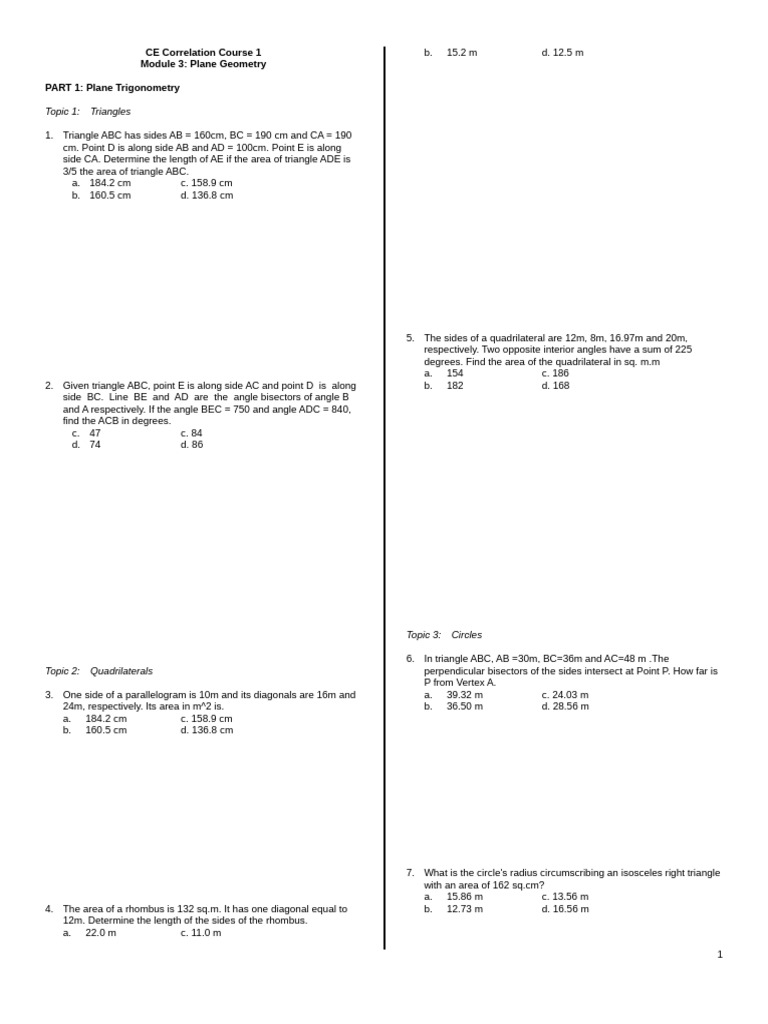 Plane Geometry | PDF | Triangle | Area